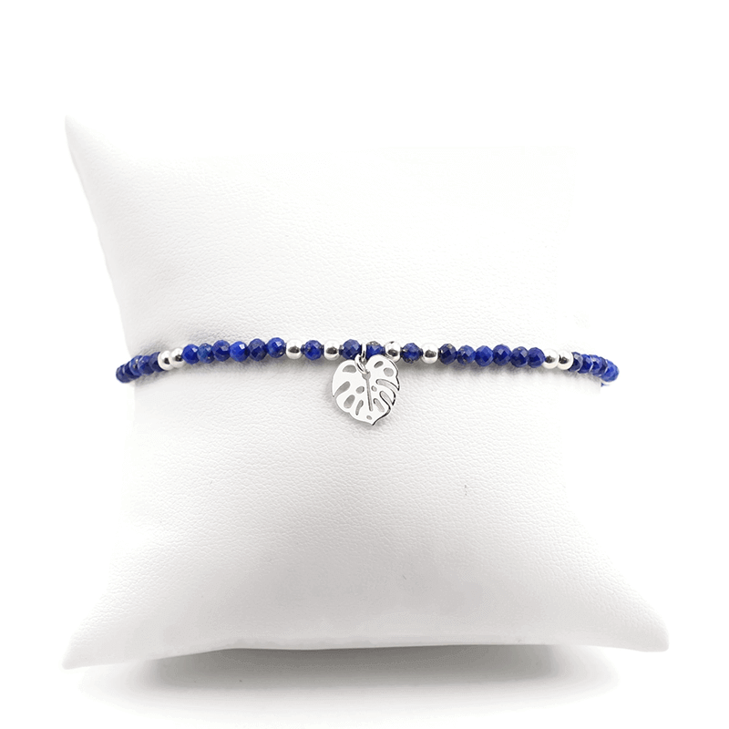 Bracelet Lapis Lazuli "Feuille Monstera" 3mm et Argent 925